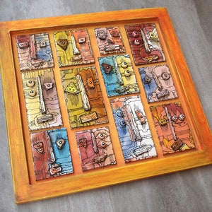 Colorful Wall Sculpture, Abstract Ceramic Faces, Collective Art Gift ...