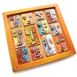 Colorful Wall Sculpture, Abstract Ceramic Faces, Collective Art Gift ...
