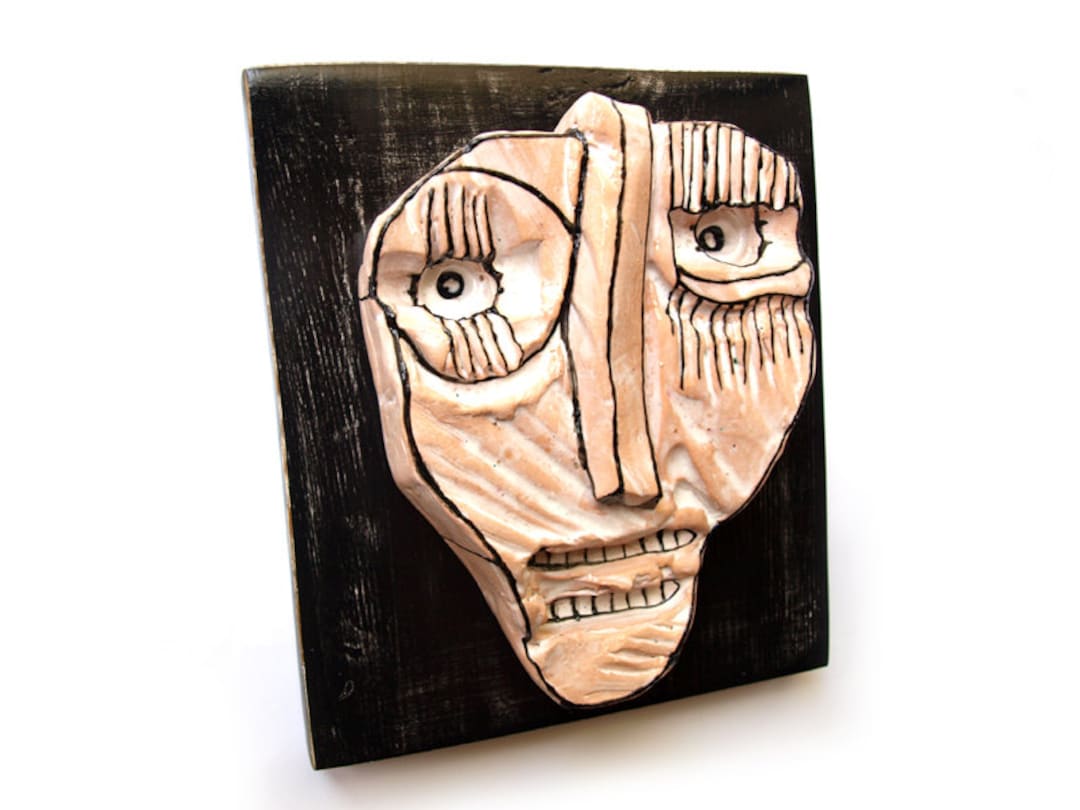 Creepy Ceramic Face Mask: Black and White Wall Sculpture by 99heads - Etsy