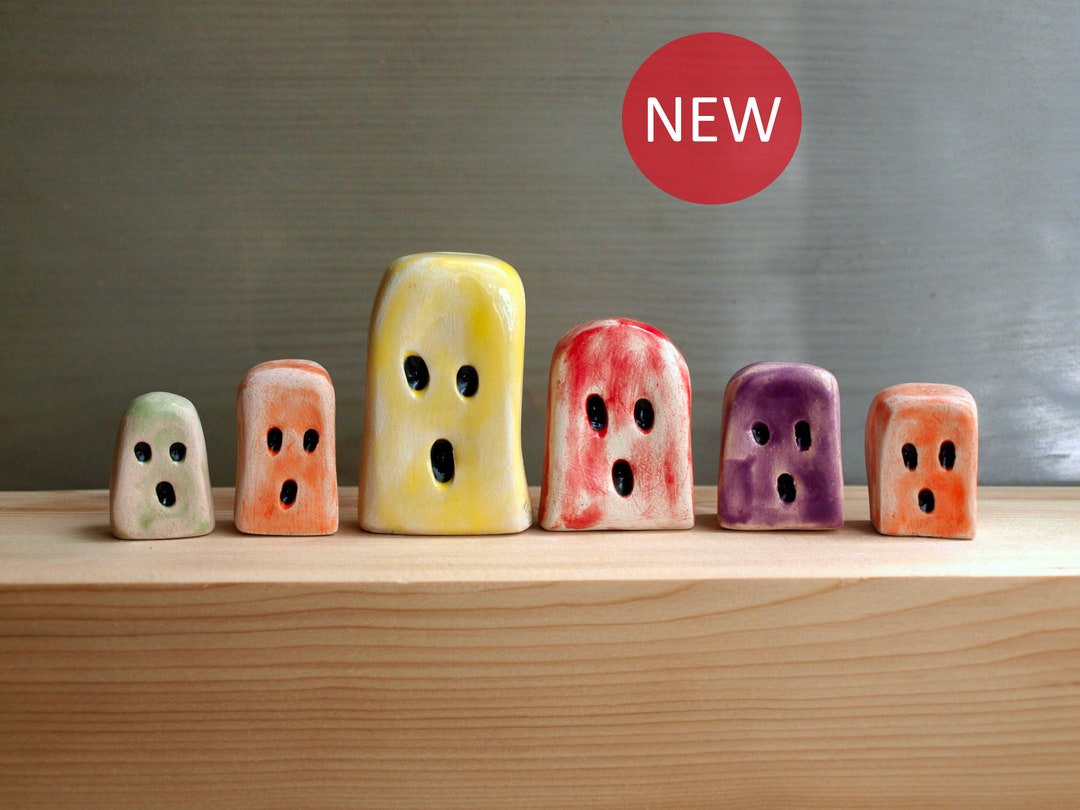 Mini Colorful Ceramic Ghosts, Set of 6 Ceramic Ghosts, Colorful Ceramic ...