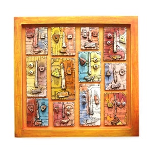 Colorful Wall Sculpture, Abstract Ceramic Faces, Collective Art Gift ...