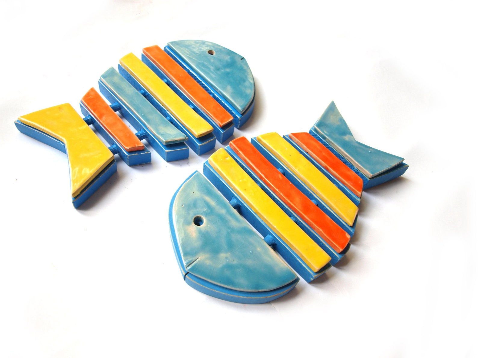Duo Colorful Fish Wall Art Fish Colorful Ceramic Fish - Etsy
