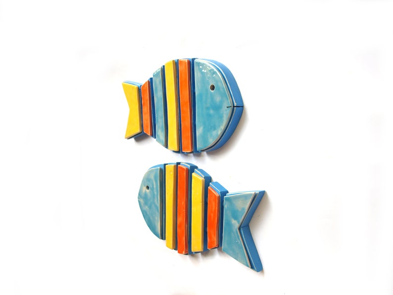 Duo Colorful Fish Wall Art Fish Colorful Ceramic Fish - Etsy