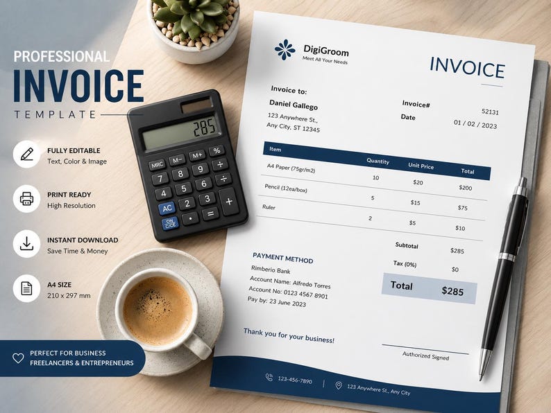 Printable Invoice Template Bundle, Canva Editable Invoice, Minimalist ...