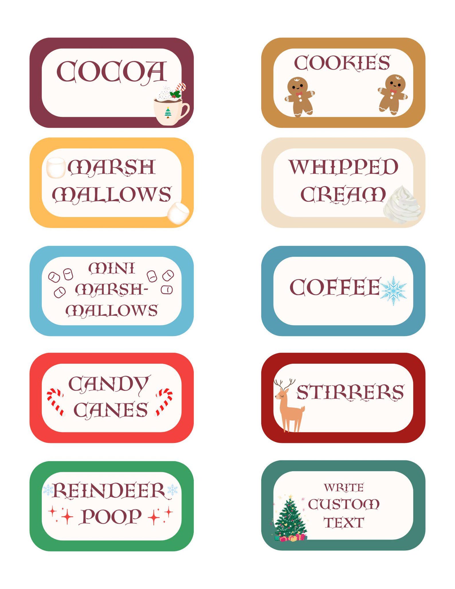 Hot Cocoa Bar Printable Signs, Labels and Tags - Digital Downloads - Etsy