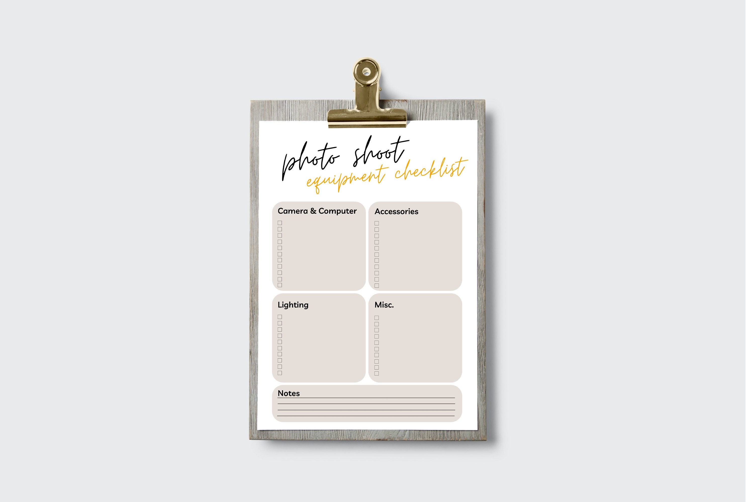 Photo Shoot Equipment Checklist - Digital Download Printable - 3 Pages ...