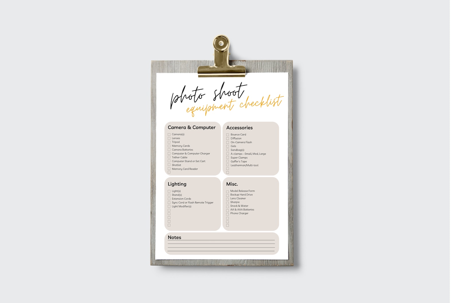 Photo Shoot Equipment Checklist - Digital Download Printable - 3 Pages ...
