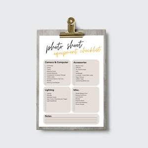 Photo Shoot Equipment Checklist - Digital Download Printable - 3 Pages ...