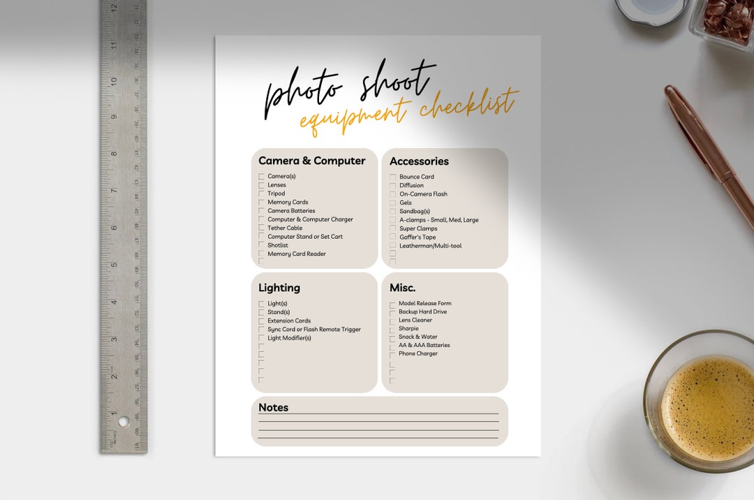 Photo Shoot Equipment Checklist - Digital Download Printable - 3 Pages ...
