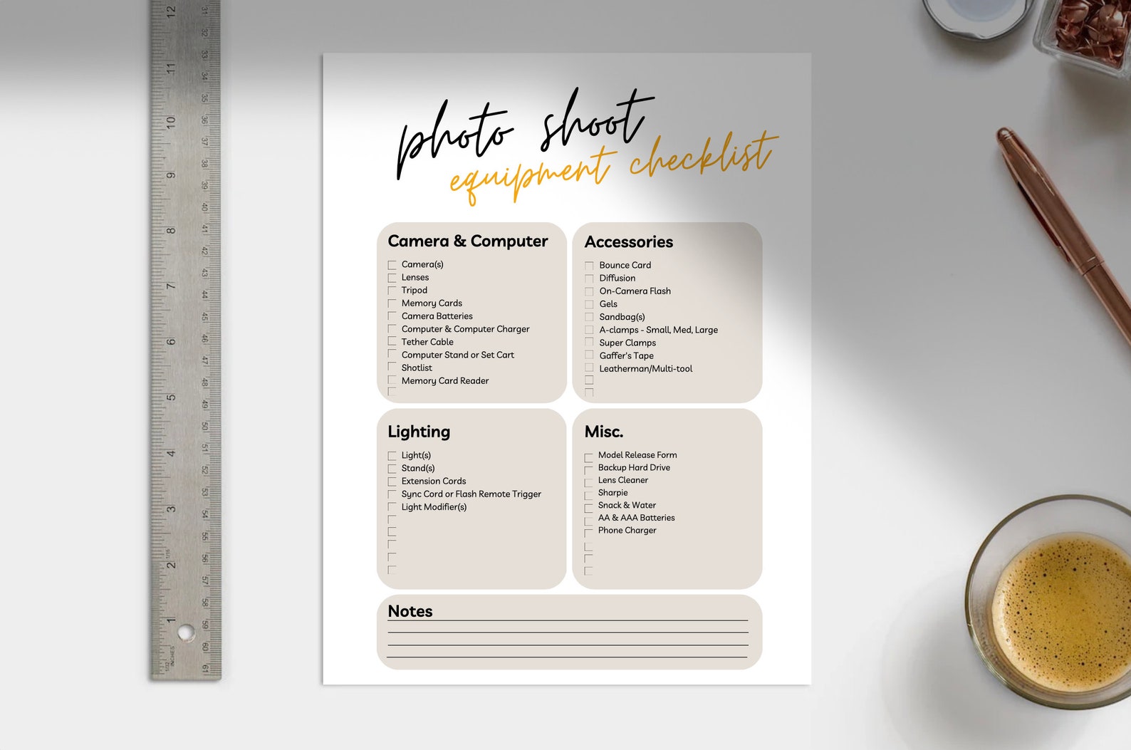 Photo Shoot Equipment Checklist - Digital Download Printable - 3 Pages ...