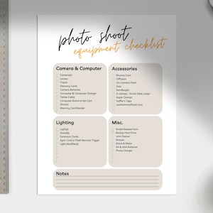 Photo Shoot Equipment Checklist - Digital Download Printable - 3 Pages ...