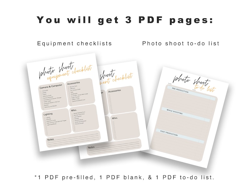 Photo Shoot Equipment Checklist - Digital Download Printable - 3 Pages ...