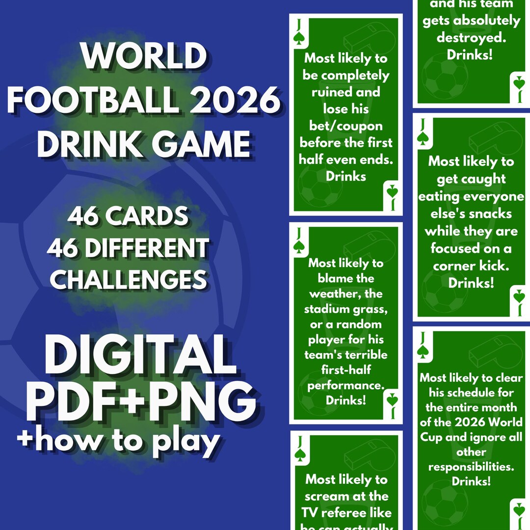 World Football 2026 Drinking Card Game | Football Party Game Deck ...