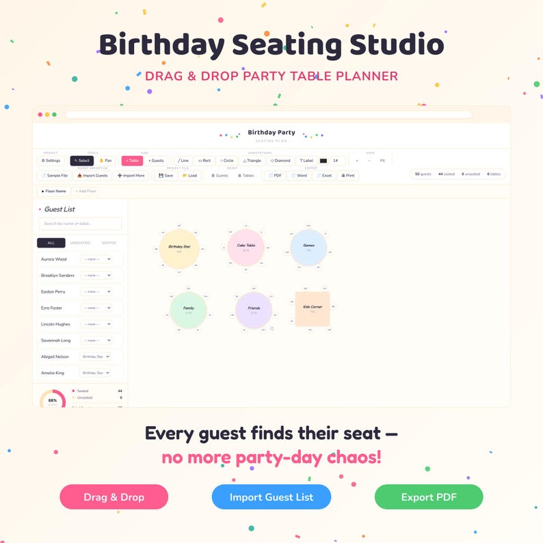 Birthday Seating Chart Planner | Drag & Drop Party Table Plan Maker ...