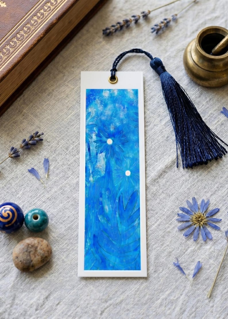 Cobalt Blue Map and Bookmark / Digital Duo – Abstract Botanical Art on ...