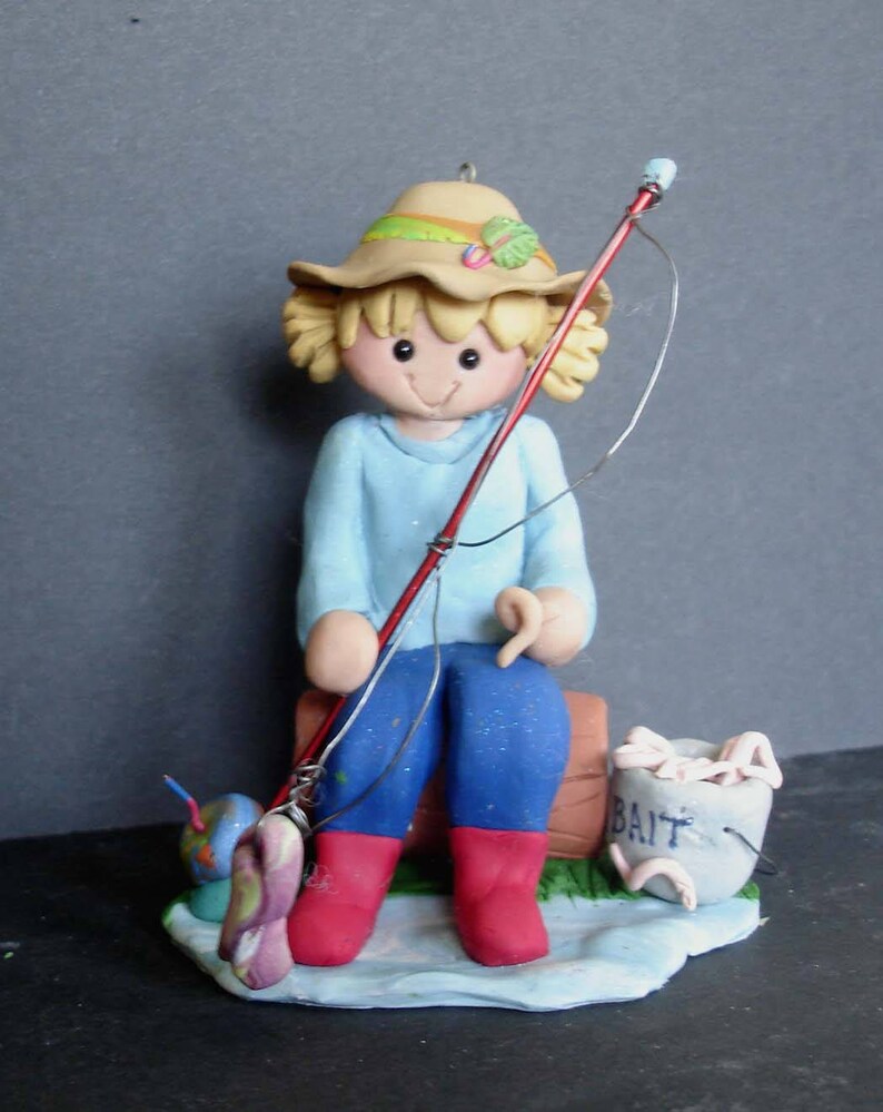 Girl Fishing Cake Topper Pond Frog Polymer Clay Milestone Pole - Etsy