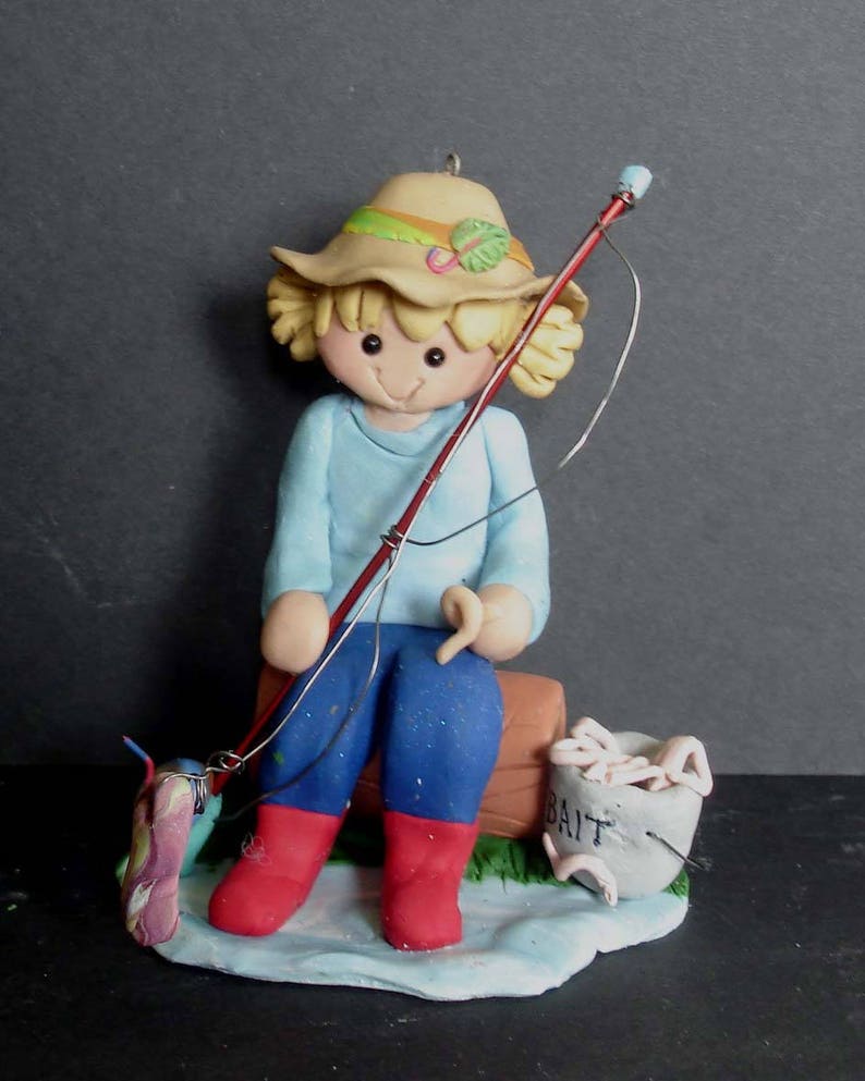 Girl Fishing Cake Topper Pond Frog Polymer Clay Milestone Pole - Etsy