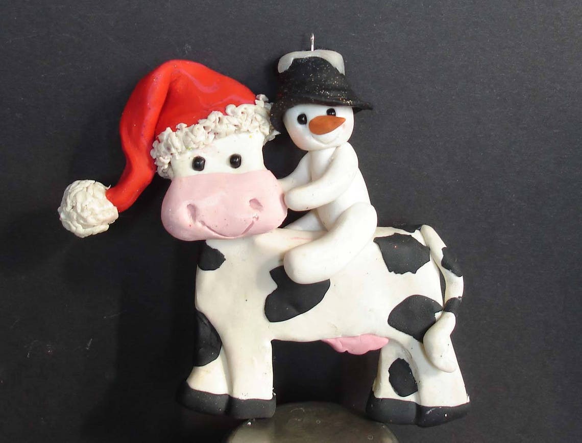 Snowman Dairy Cow Christmas Ornament Holstein Santa Claus Hat | Etsy