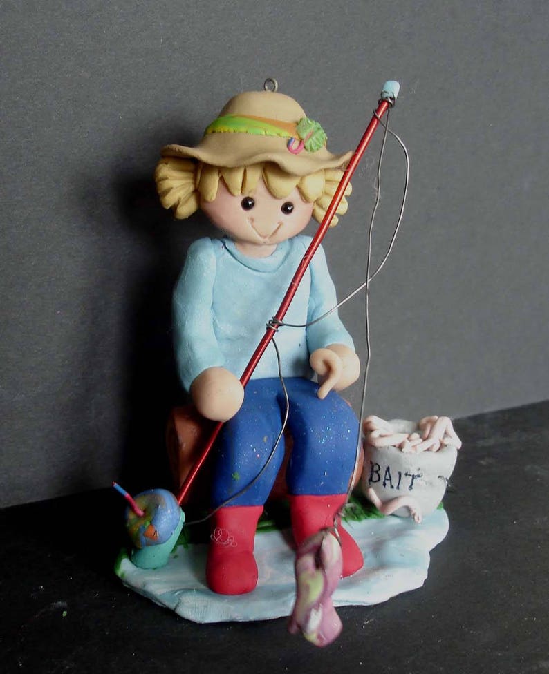 Girl Fishing Cake Topper Pond Frog Polymer Clay Milestone Pole - Etsy