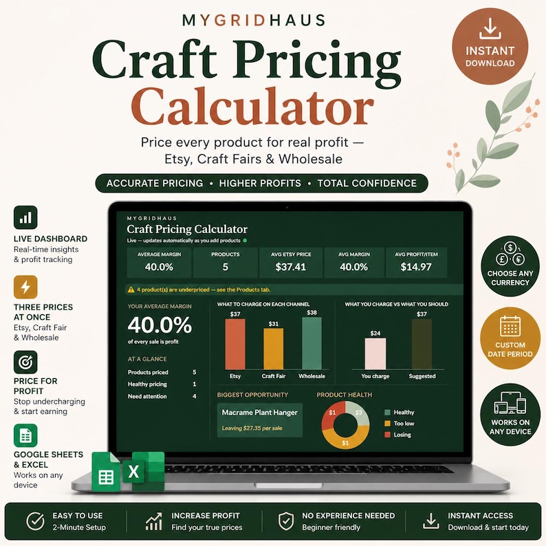 Craft Pricing Calculator Spreadsheet | Etsy Seller Tool | Google Sheets ...