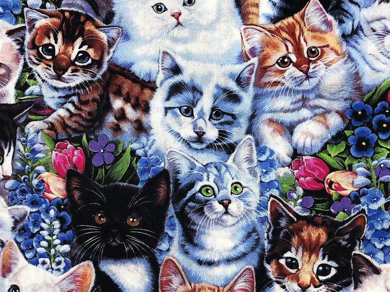 Kittens and Flowers Cat Fabric Kitten Fabric Cotton | Etsy