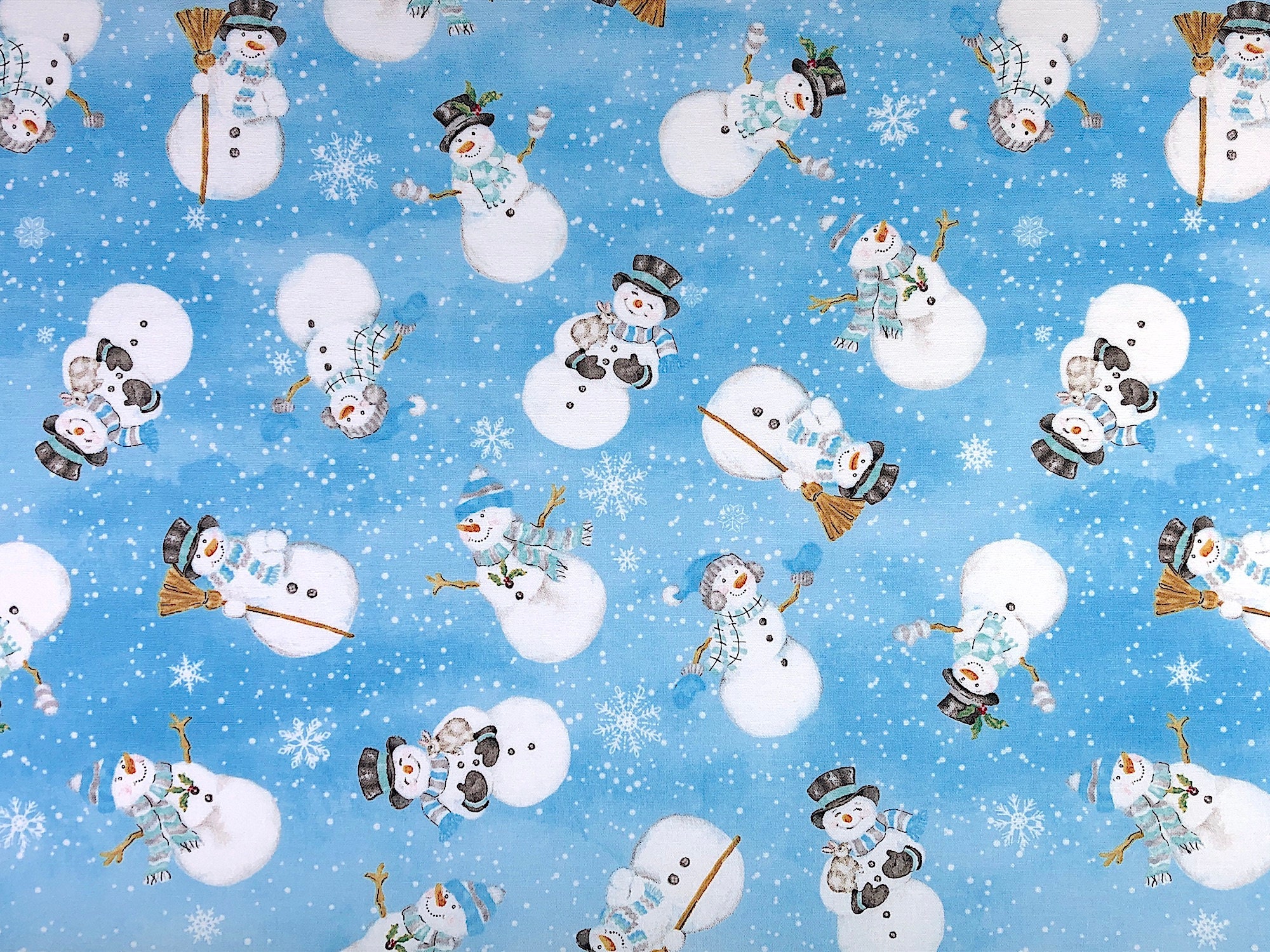 Snowman Fabric Snow Valley Snowmen blue Quilting Fabric | Etsy