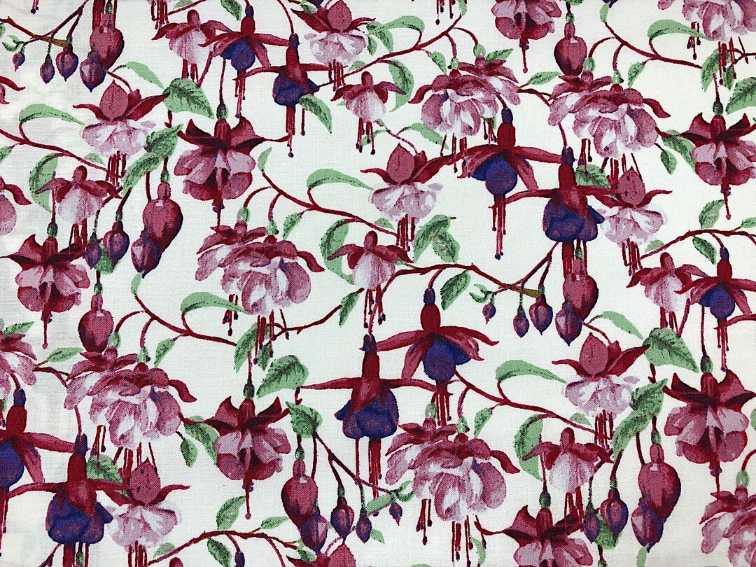 Fuchsia Fabric Fuchsias and Hummingbirds Cotton Fabric - Etsy