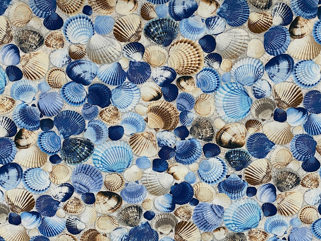 Packed Blue Seashells Seashell Fabric Nautical Fabric - Etsy