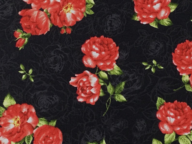 Red Rose Fabric Small Red Roses Bouquets Flower Fabric | Etsy