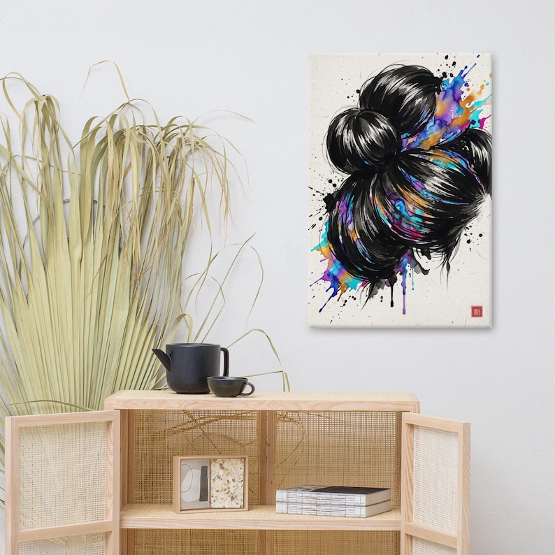 Large Gold Red Kimono Canvas Art, Modern Vertical Japan Silhouette Wall ...