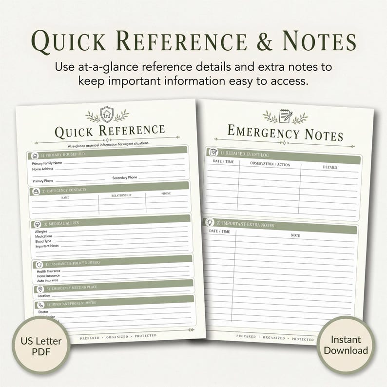 Emergency Contact List Printable PDF, Family Emergency Phone Numbers ...