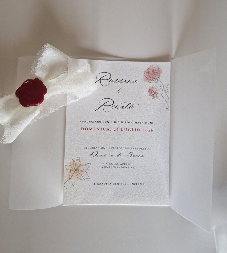 Elegant Wedding Invitations, Chiffon Ribbon and Wax Seal, Handmade and ...