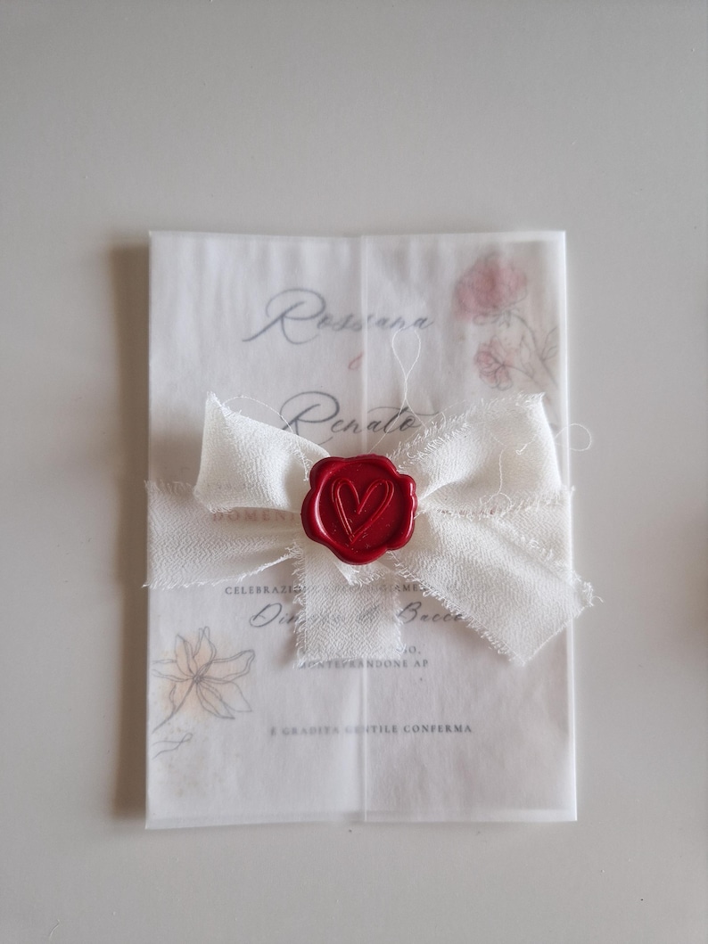 Elegant Wedding Invitations, Chiffon Ribbon and Wax Seal, Handmade and ...