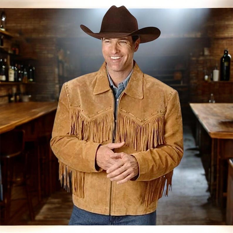 Men's Suede Fringe Western Jacket – Classic Cowboy Style, Leather - Etsy