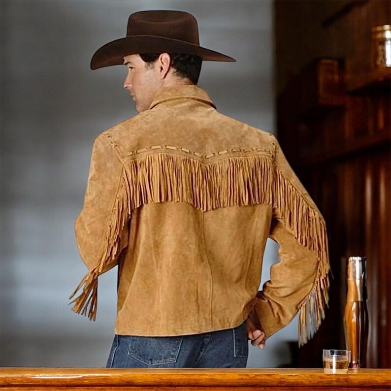 Men's Suede Fringe Western Jacket – Classic Cowboy Style, Leather - Etsy