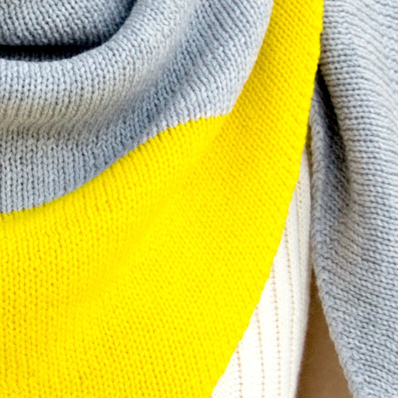 Triangle Scarf, Grey, Yellow, Camel, Color Block, Knit Scarf, Knit ...