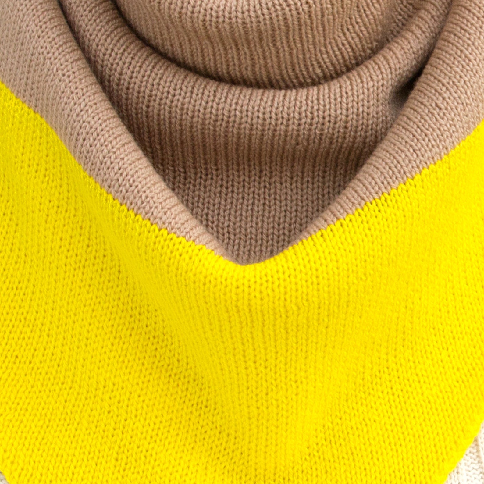 Triangle Scarf, Beige, Yellow, Camel, Color Block, Knit Scarf, Knit ...