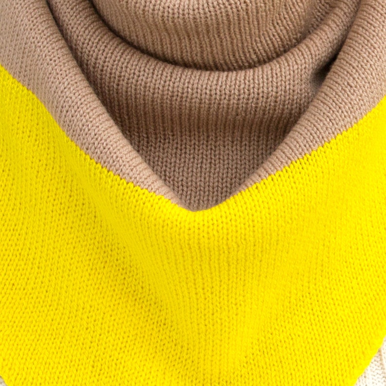 Triangle Scarf, Beige, Yellow, Camel, Color Block, Knit Scarf, Knit ...