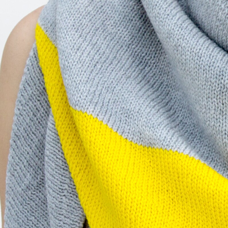 Triangle Scarf Grey Yellow Camel Color Block Knit Scarf - Etsy