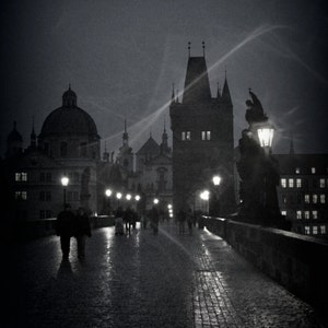 European Portrait Photograph of a Prague Bridge in the Spooky Rain ...