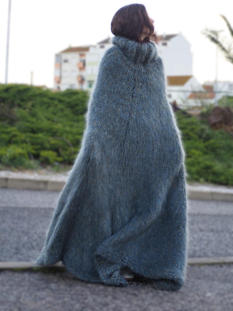 Mohair Poncho Oversize Gray Handmade Handknitted by Lanaknittings - Etsy