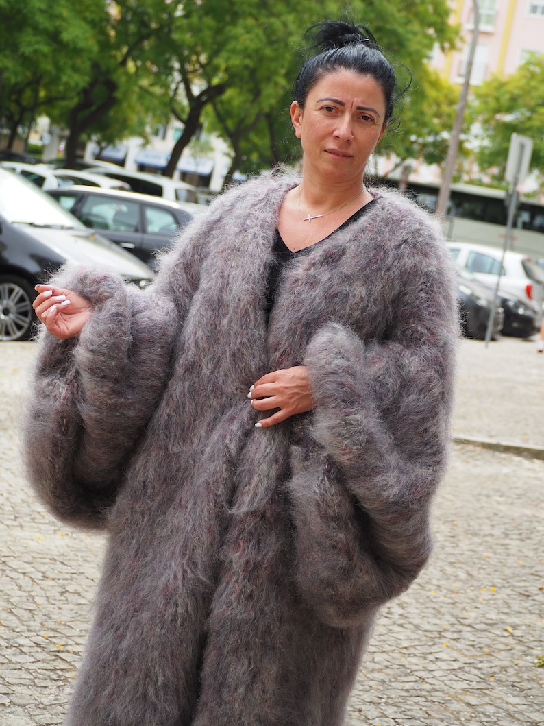 Mohair Coat Gray Burgundy Longhair Mohair Handknitted Big Size by ...