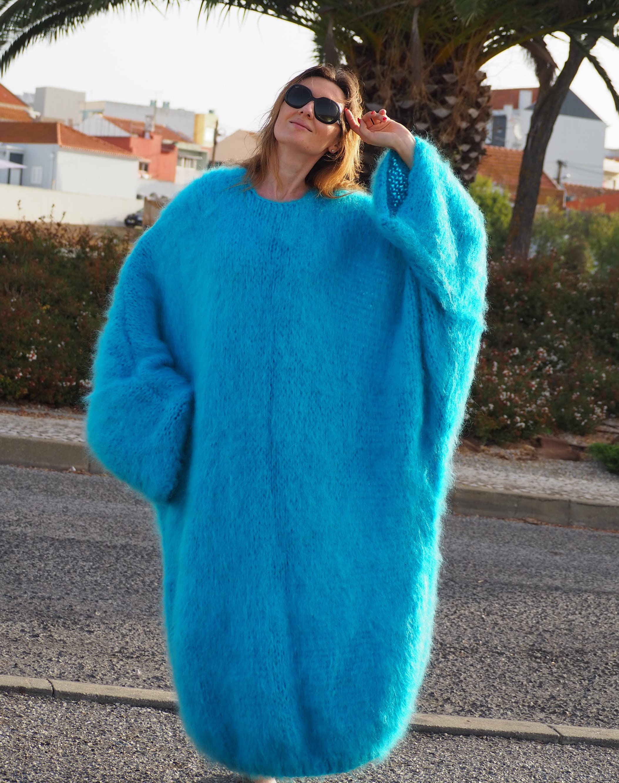 Mohair Sweater Dress Oversize Turquoise 100% Natural Silk Mohair ...