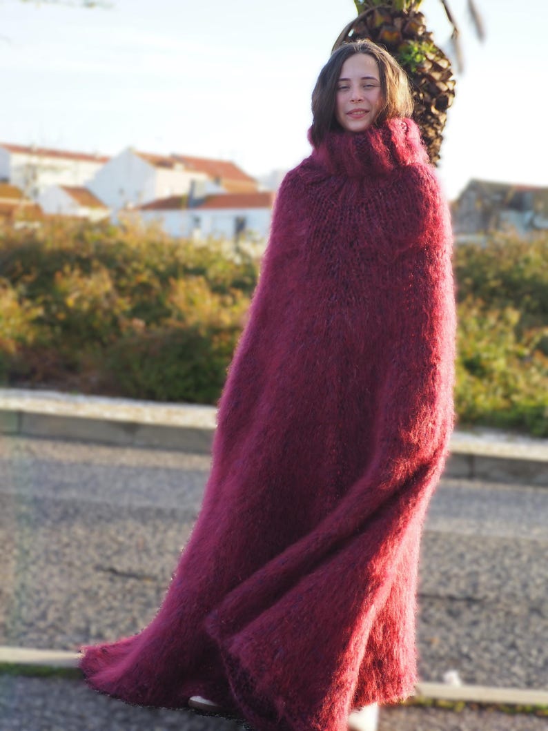 Mohair Poncho Oversize Burgundy Handknitted Handmade by Lanaknittings ...