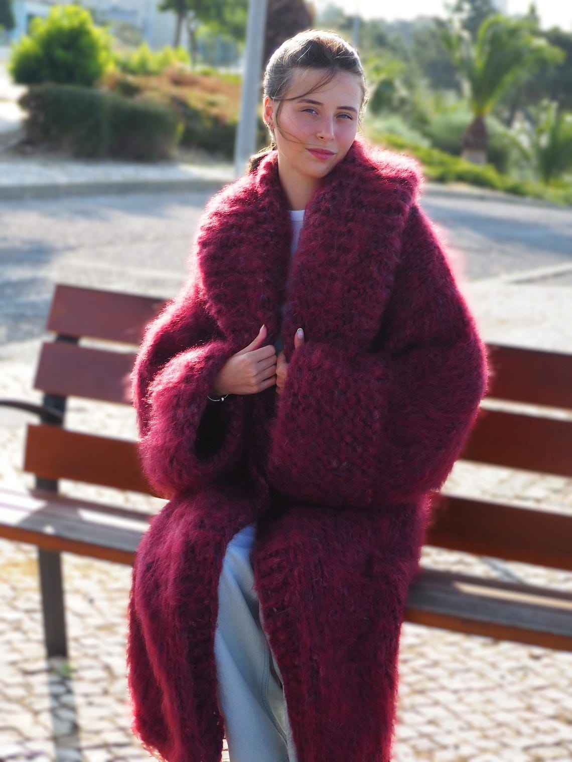 Mohair Long Coat Burgundy Oversize Thick Mohair Handknitted by ...