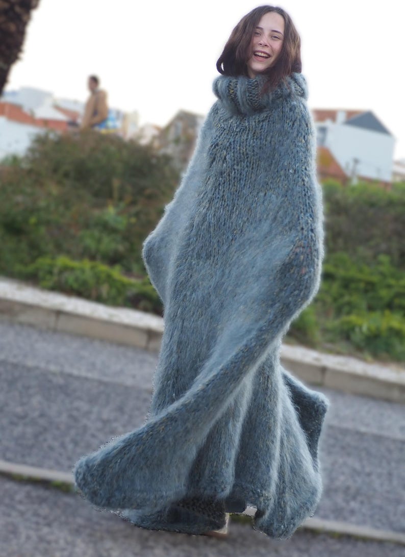 Mohair Poncho Oversize Gray Handmade Handknitted by Lanaknittings - Etsy