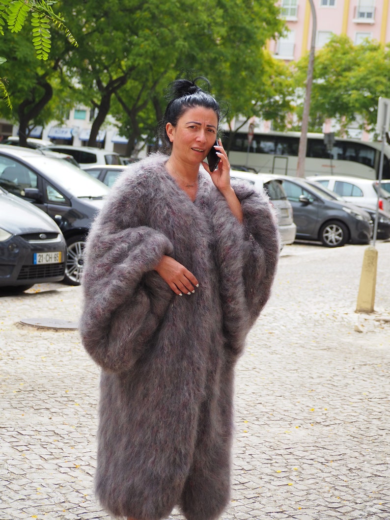 Mohair Coat Gray Burgundy Longhair Mohair Handknitted Big Size by ...