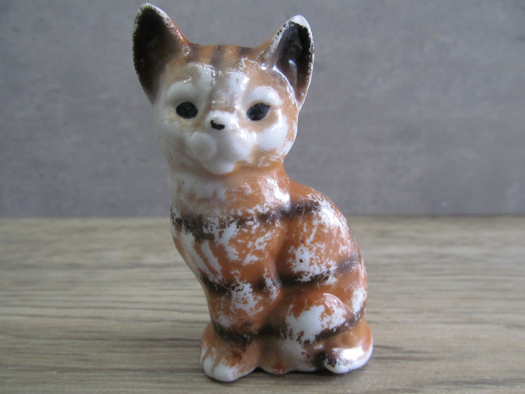 Antique Cat Figurine Japan; Ceramic Tabby, Kitten Figurine; Sitting Cat ...