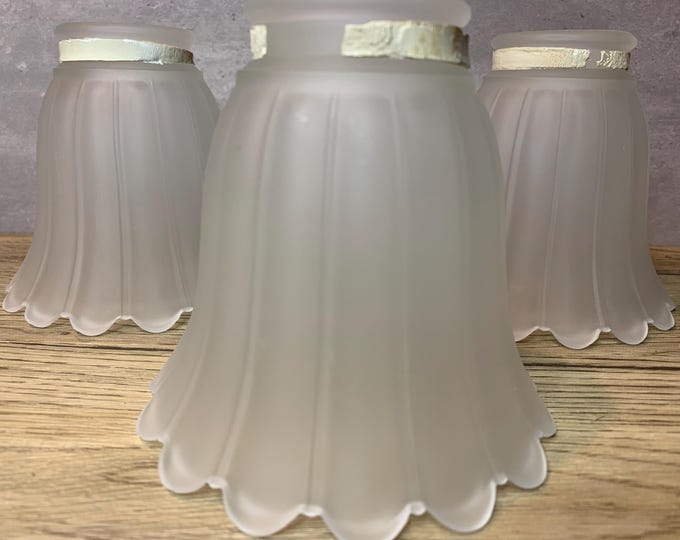 Vintage Set of Frosted Glass Fluted,tulip, Ruffled Shades, Chandelier ...