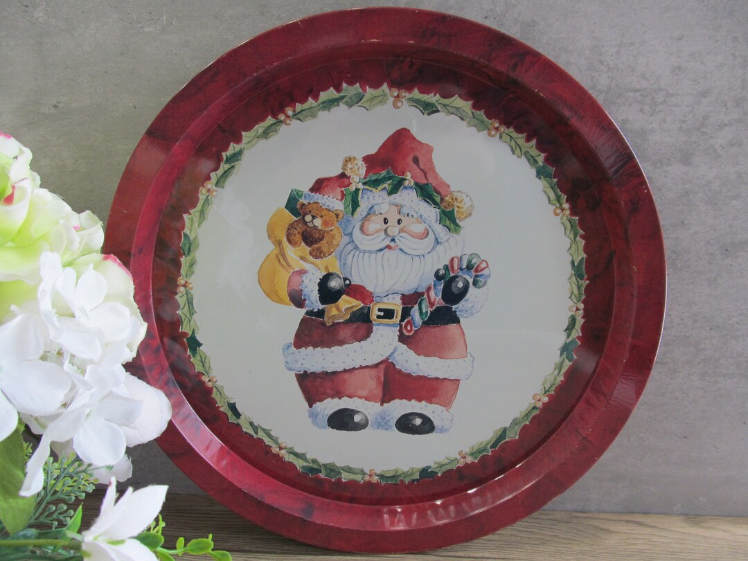 Vintage Holiday Santa Christmas Metal Serving Tray Platter - Etsy